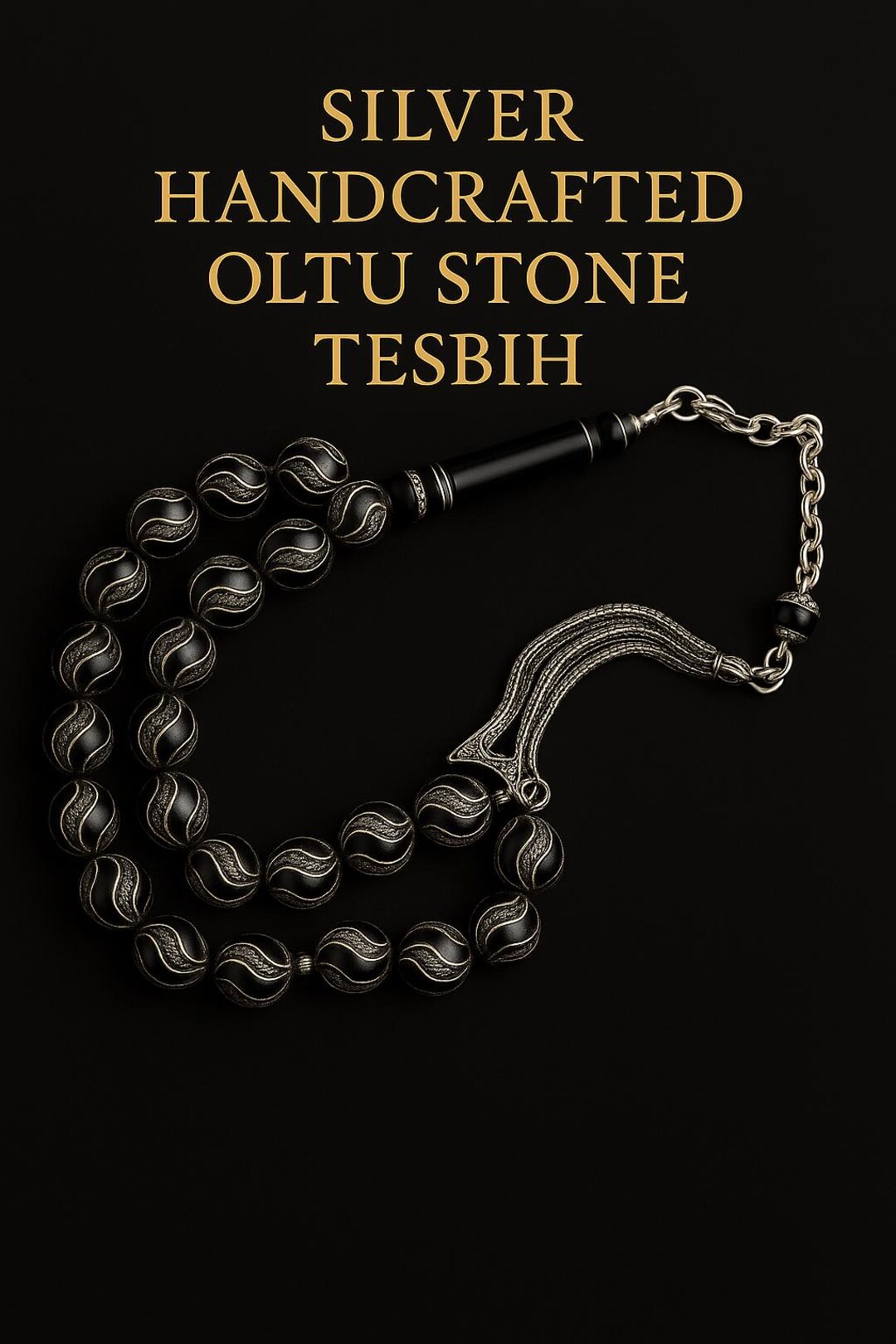 Handmade Oltu Stone Tasbih | Sterling Silver Islamic Prayer Beads ...