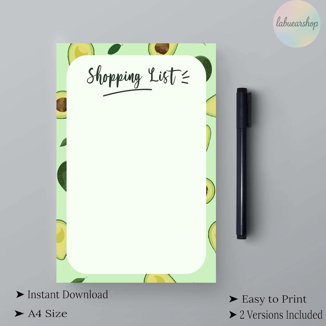 Avocado Cute Shopping List Printable | Kawaii Grocery List Template ...