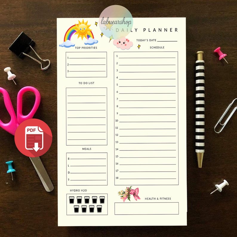 Sun & Rainbow Daily Planner Printable, Daily to Do List PDF, Cute ...