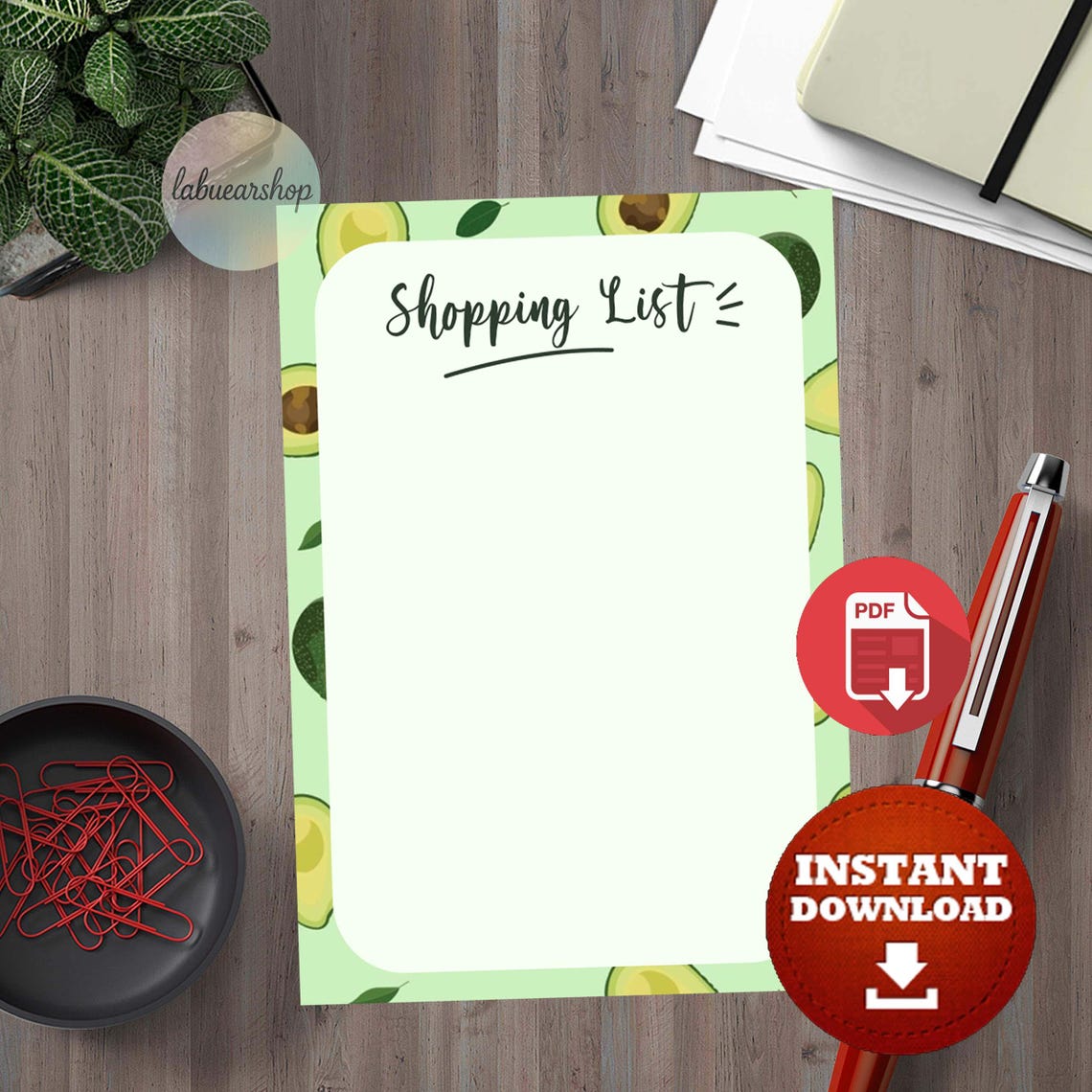 Avocado Cute Shopping List Printable | Kawaii Grocery List Template ...