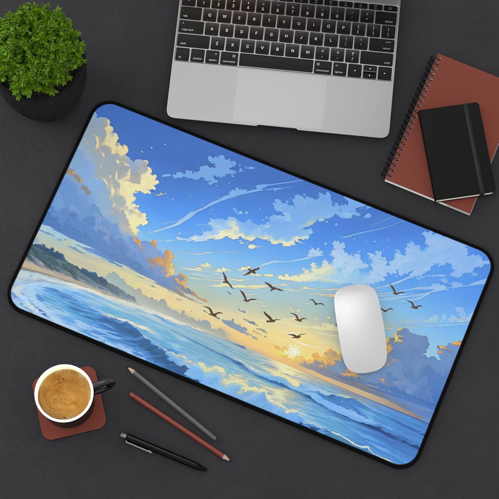 Sunrise Seascape Desk Mat | Ocean Waves Beach Scene - Etsy