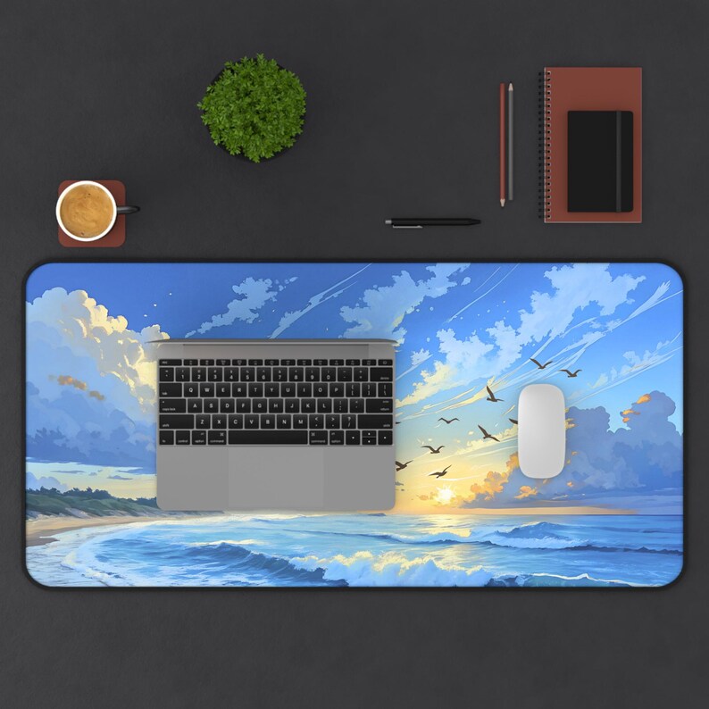 Sunrise Seascape Desk Mat | Ocean Waves Beach Scene - Etsy