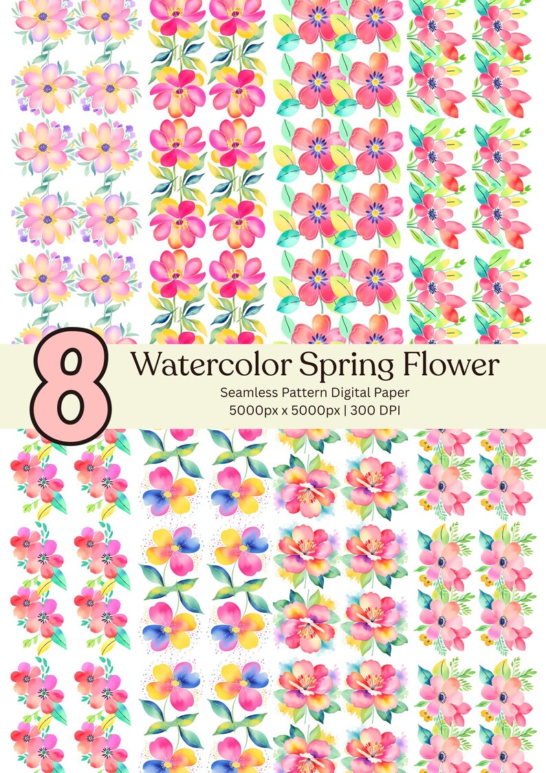 Spring Flower Patterns, Digital Scrapbooking Paper, Printable Floral ...