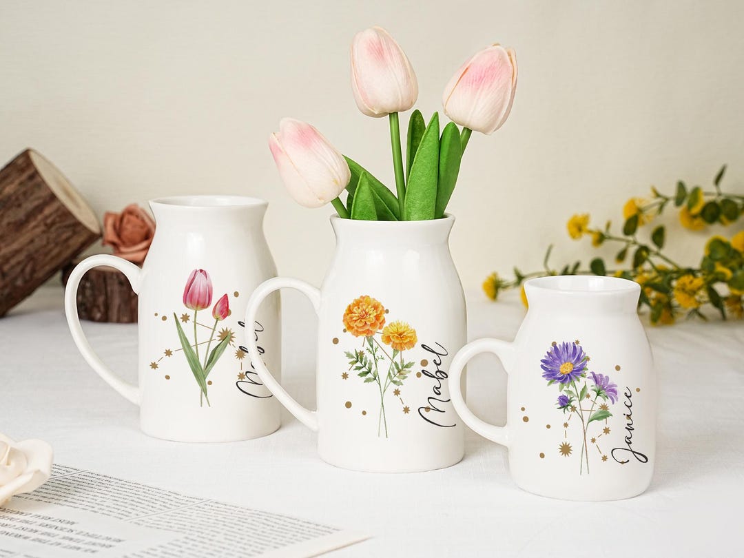 Zodiac Sign Vase,personalized Birth Flower Vase,flower Vase With ...