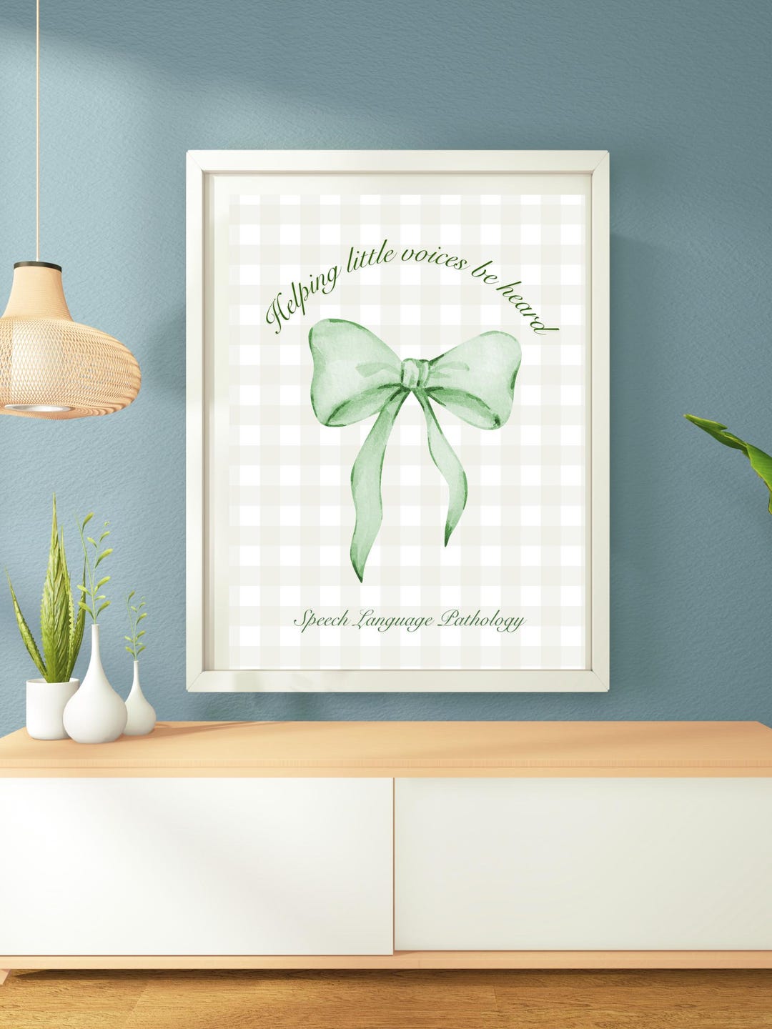 Speech Therapy Printable | Gingham Bow Pediatric Decor | Green Bow Art ...