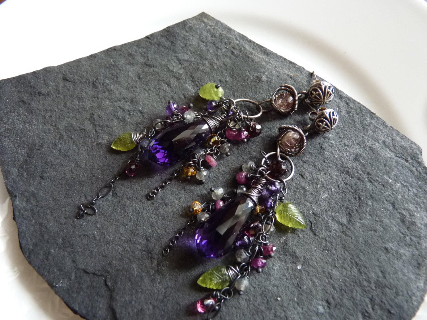 Purple Amethyst Vesuvianite Garnet Sterling Silver Earrings - Etsy