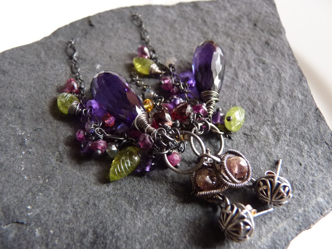 Purple Amethyst Vesuvianite Garnet Sterling Silver Earrings - Etsy