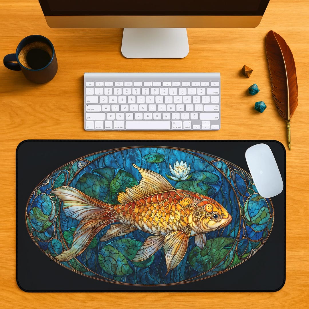 Koi Fish Desk Mat – Art Nouveau Stained Glass Mousepad - Etsy