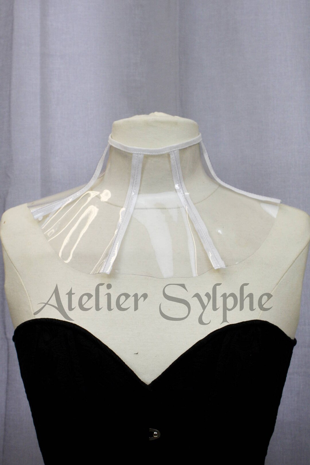 See-through Plastic Neck Corset Collar With Back Lacing and Zip Closure ...