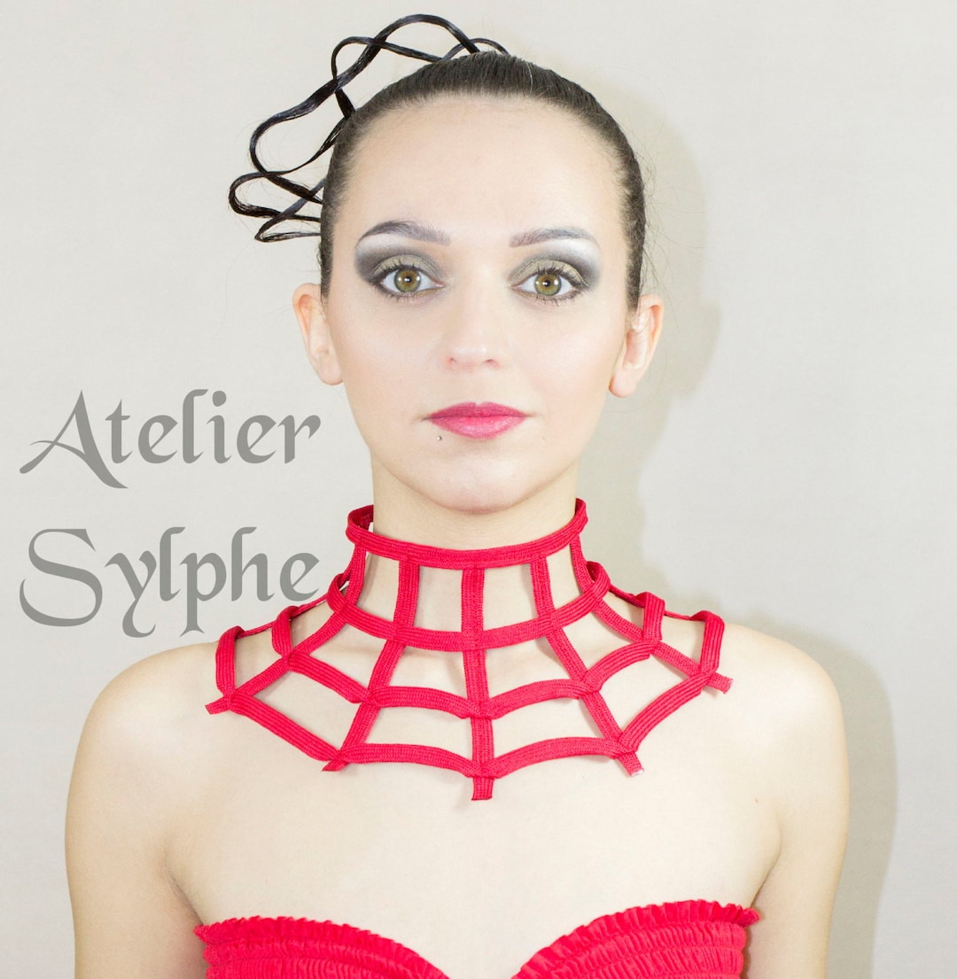 Fantasy Spider Web Style Collar Boned Strap Criss Cross Crinoline Neck ...
