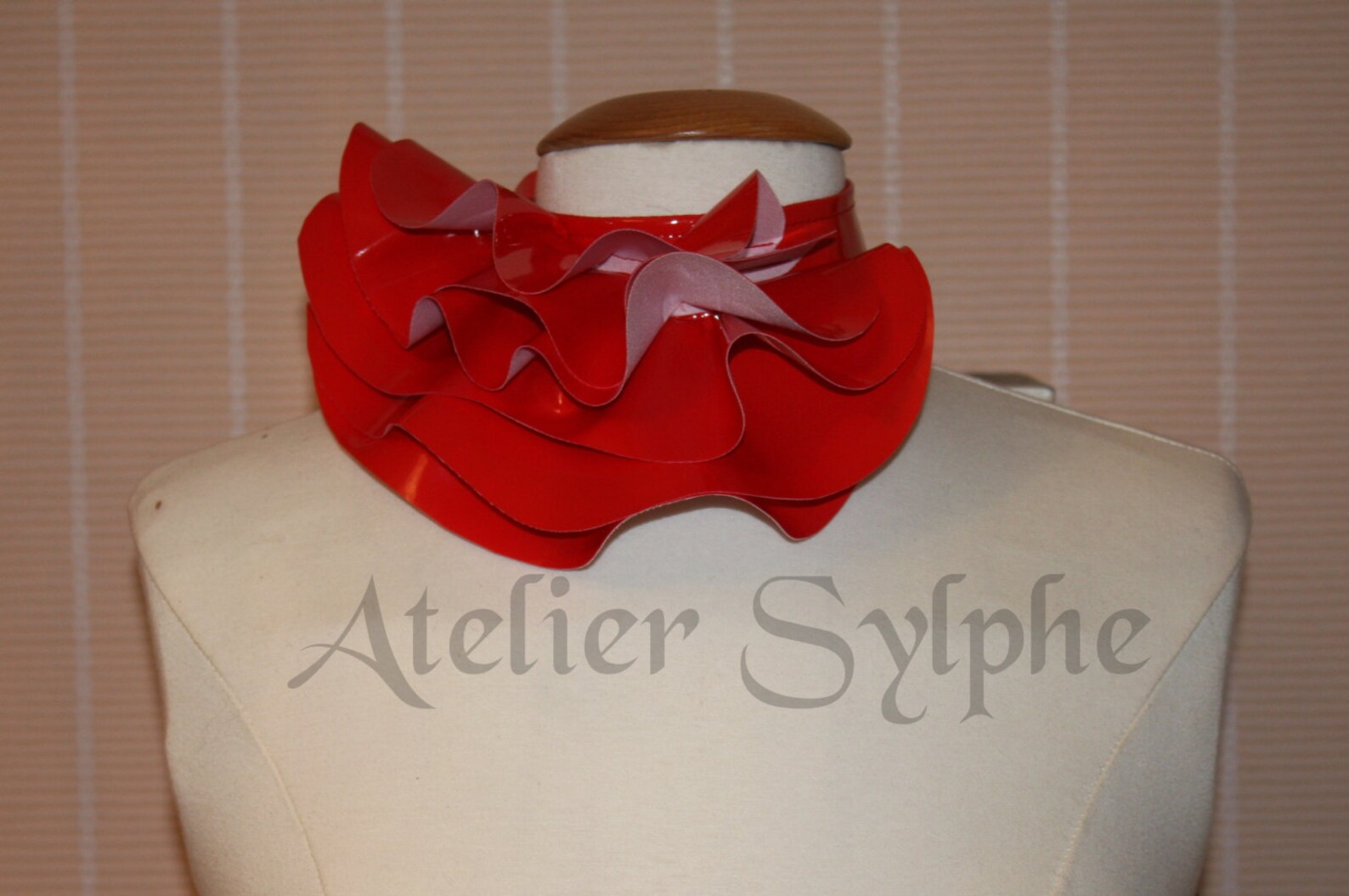 Red Fantasy Ruffle Neck Asymmetric Collar With Delicate Shiny PVC ...