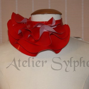 Red Fantasy Ruffle Neck Asymmetric Collar With Delicate Shiny PVC ...