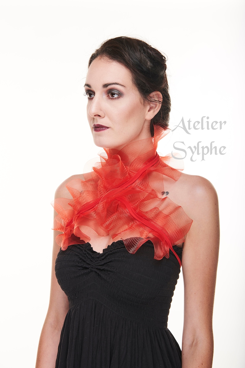 Red Fantasy Ruffle Neck Collar With Delicate Soft Horsehair - Etsy
