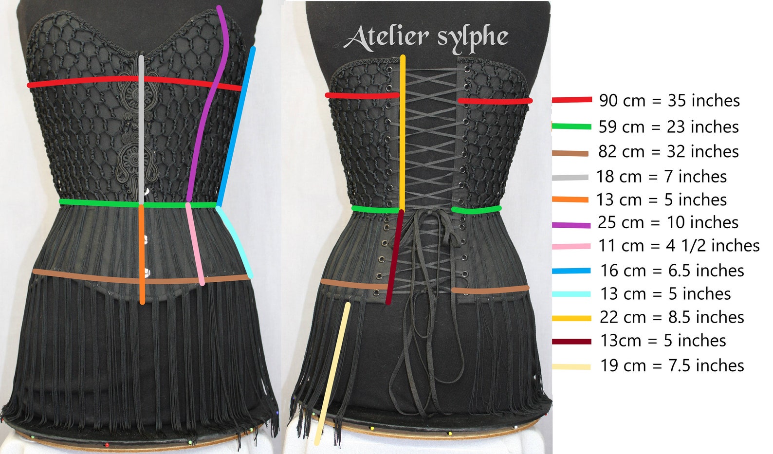 Corset 23 inches waist size fantasy black net cinched boned | Etsy