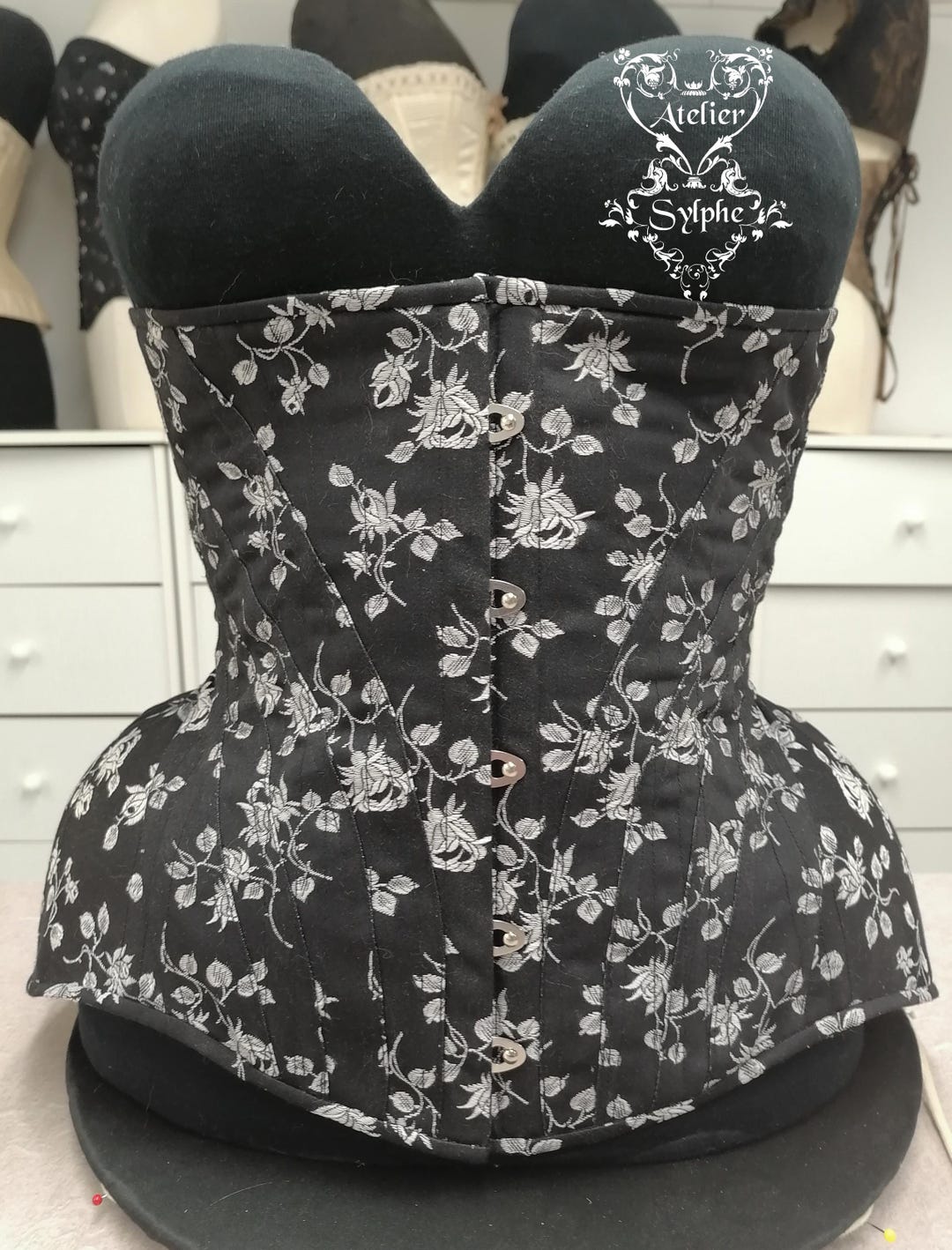 24 Inches Waist Size Edwardian Style Underbust Boned Black Coutil ...