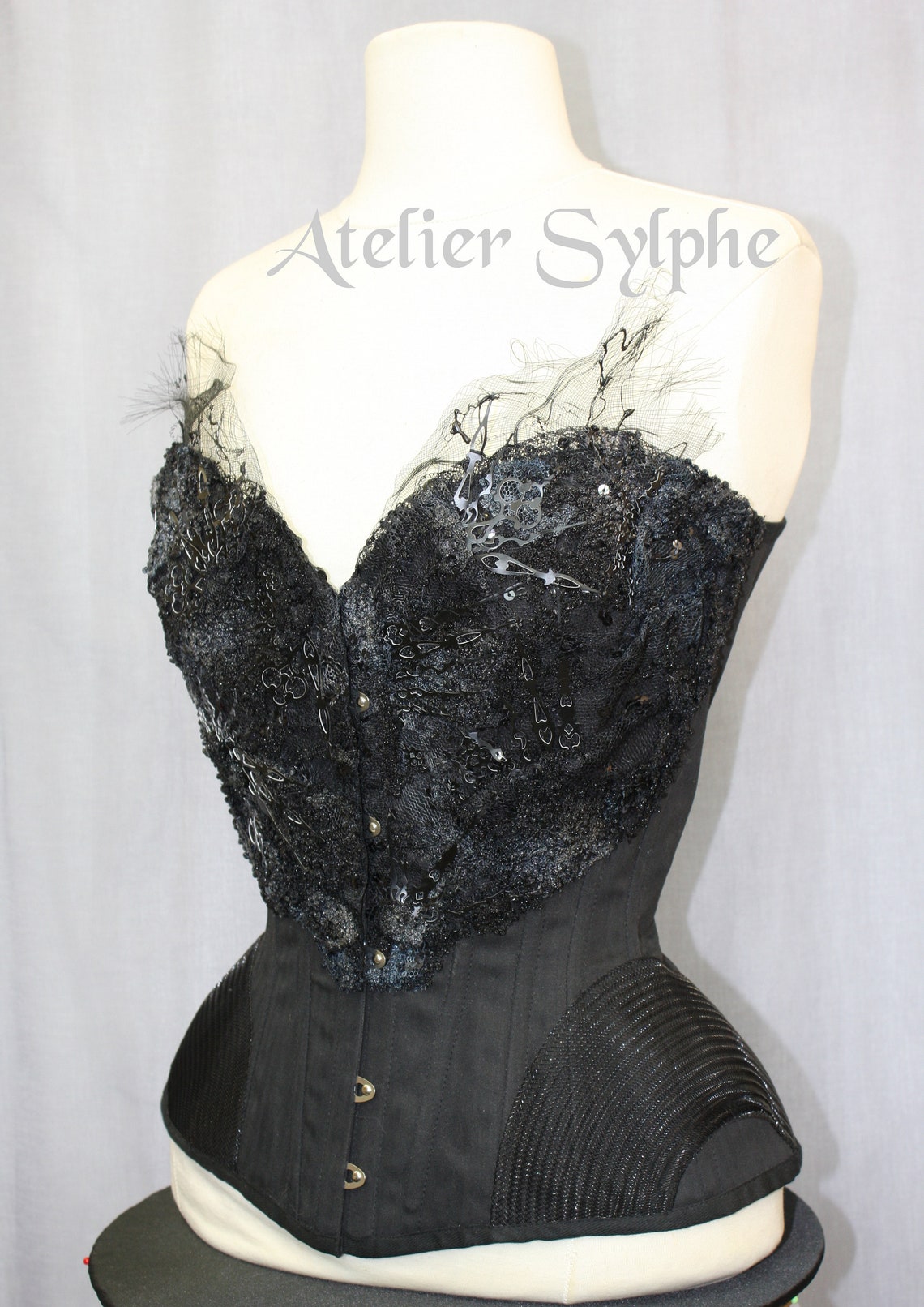 Corset 23 Inches Waist Size Fantasy Black Painted Lace With - Etsy