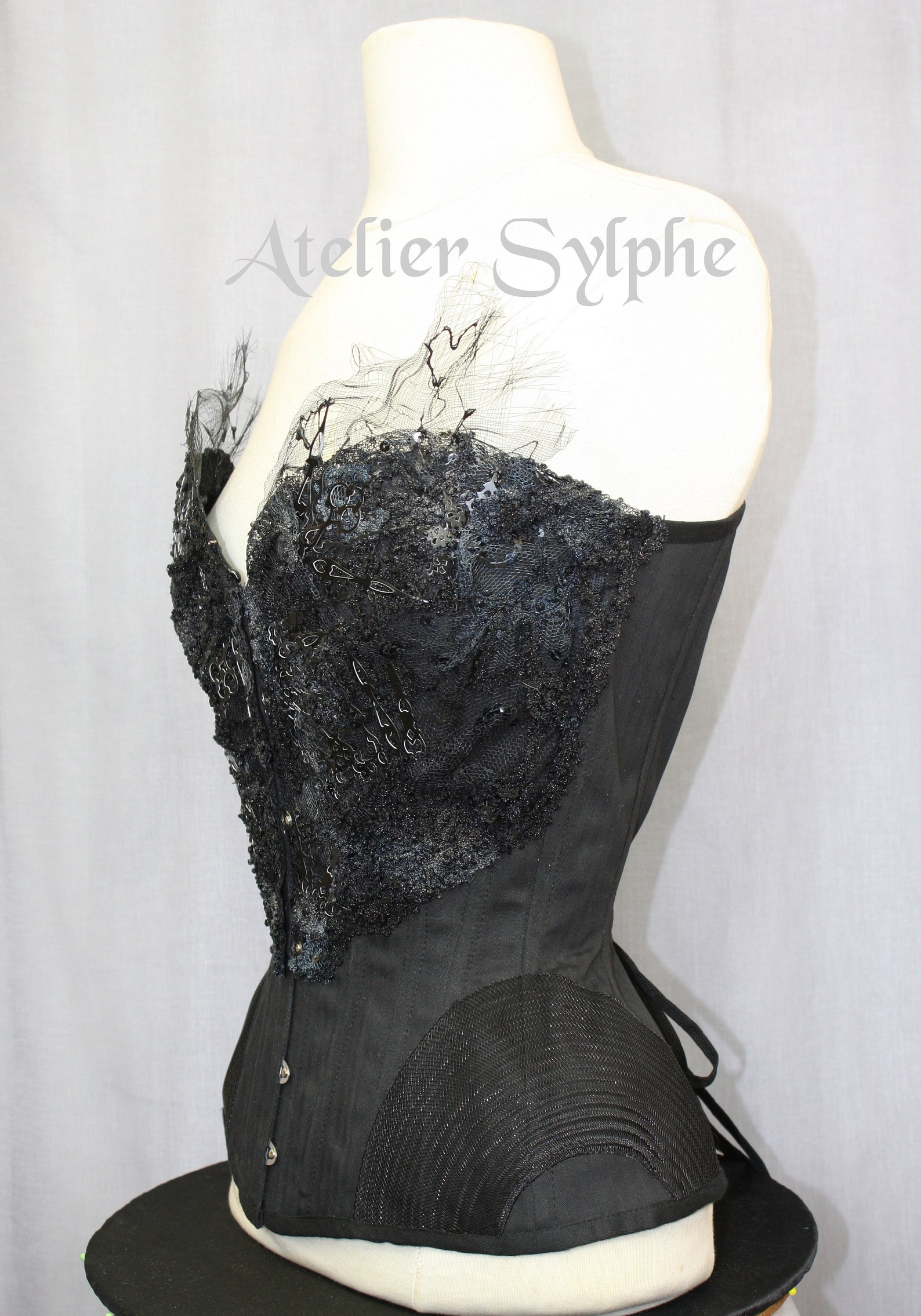 Corset 23 Inches Waist Size Fantasy Black Painted Lace With - Etsy