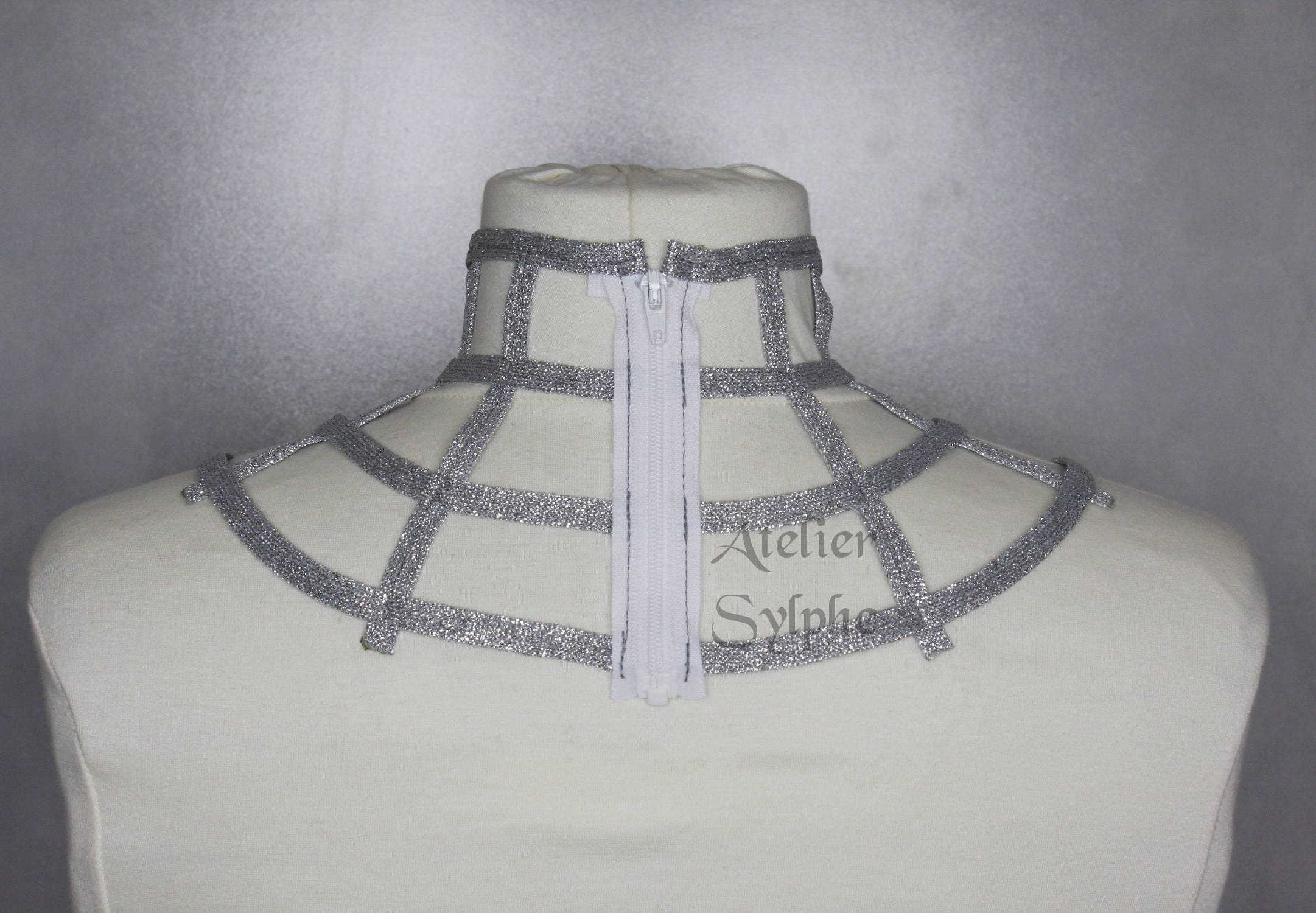 Fantasy Collar Boned Strap Criss Cross Crinoline Neck Grid Necktie in ...