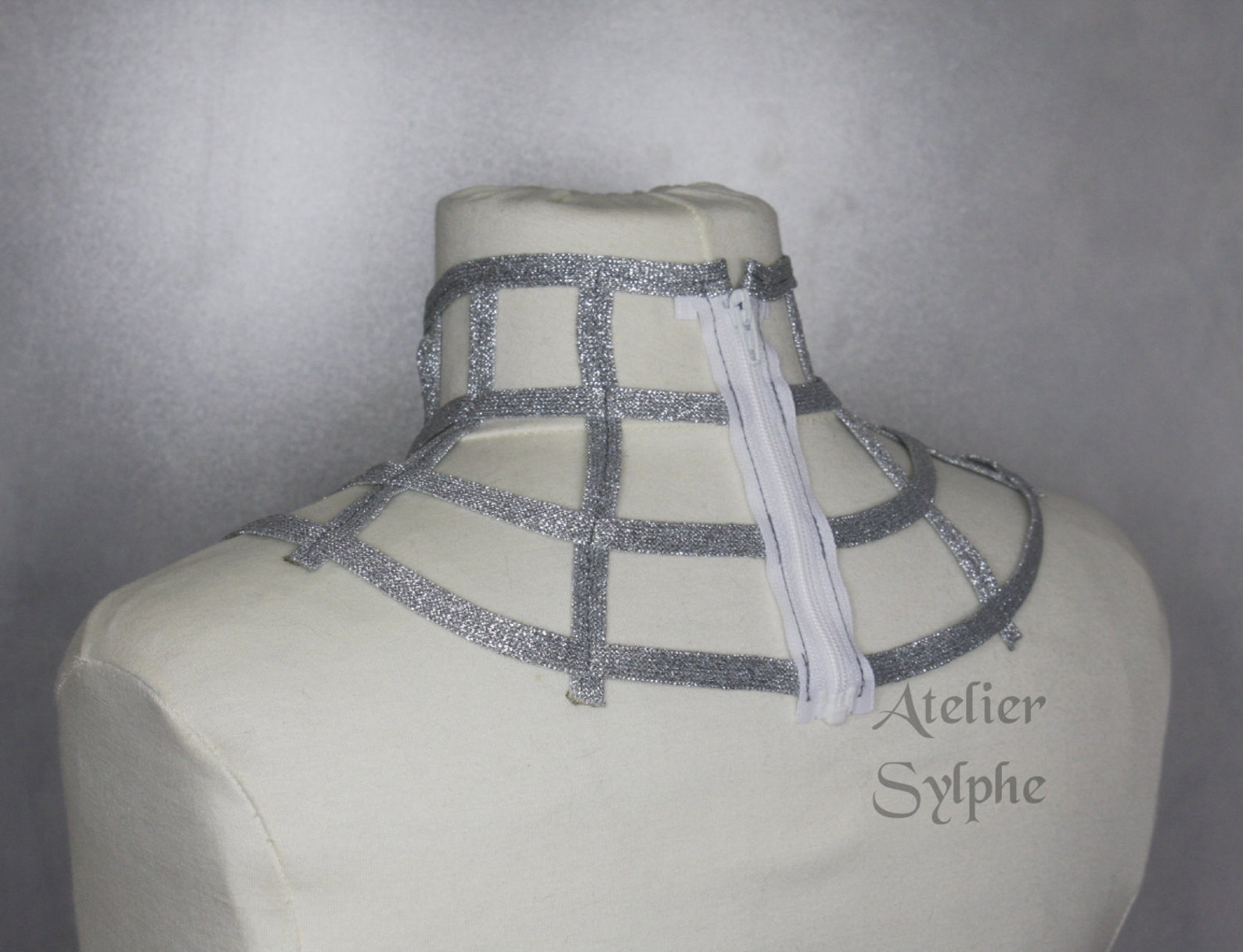 Fantasy Collar Boned Strap Criss Cross Crinoline Neck Grid Necktie in ...