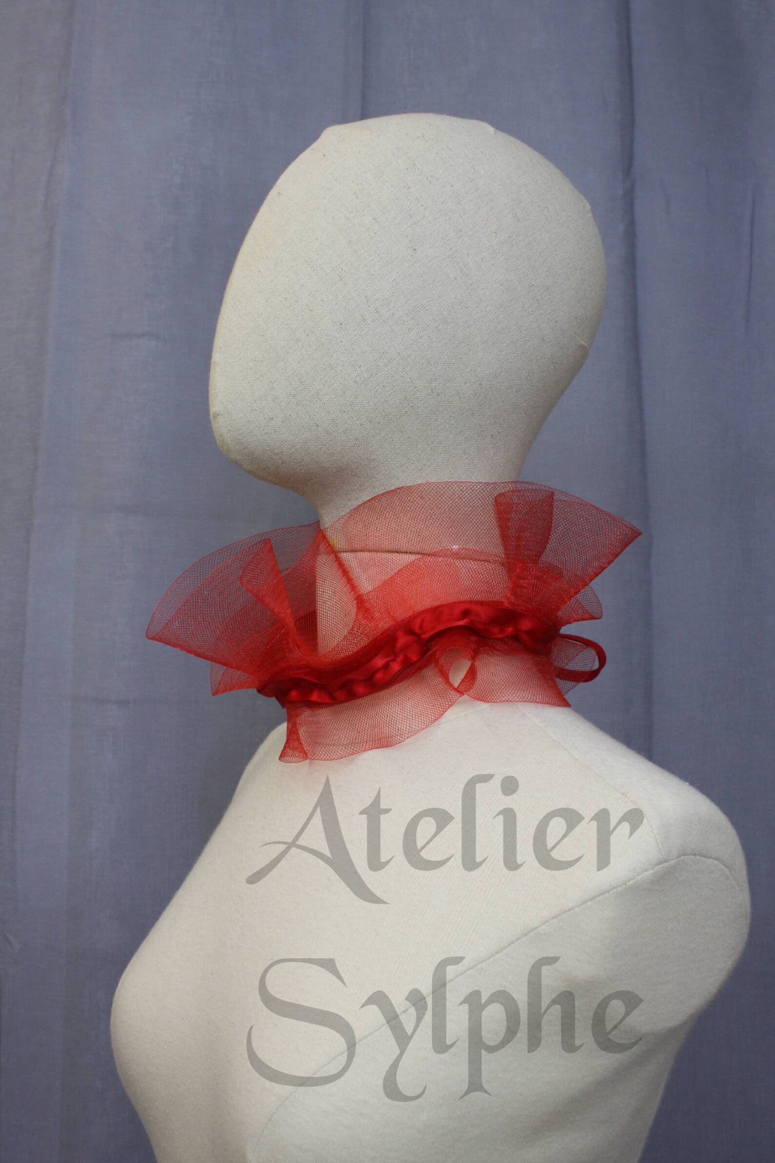 Red Fantasy Ruffle Neck Collar With Delicate Soft Horsehair Style Back ...