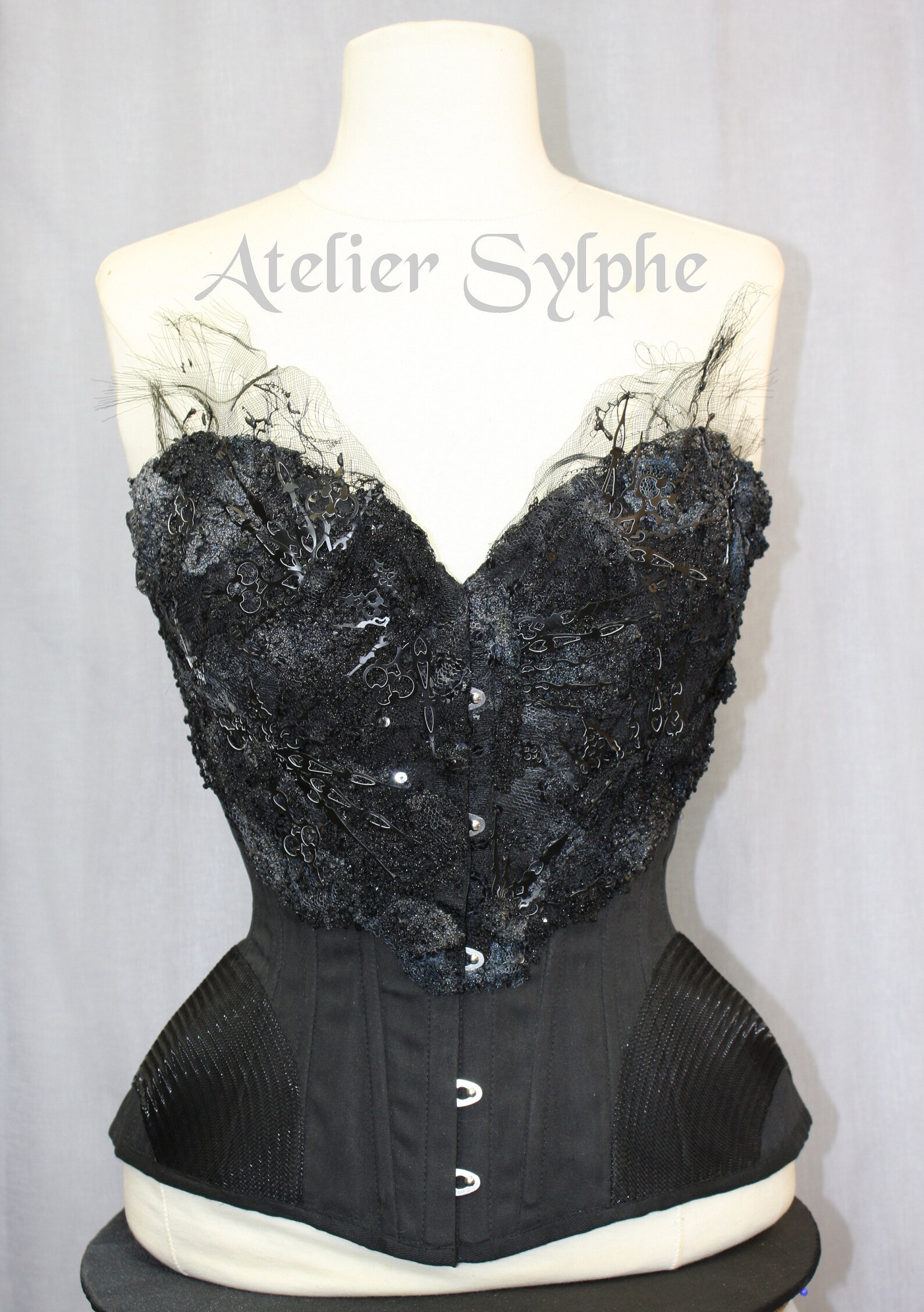 Corset 23 Inches Waist Size Fantasy Black Painted Lace With - Etsy