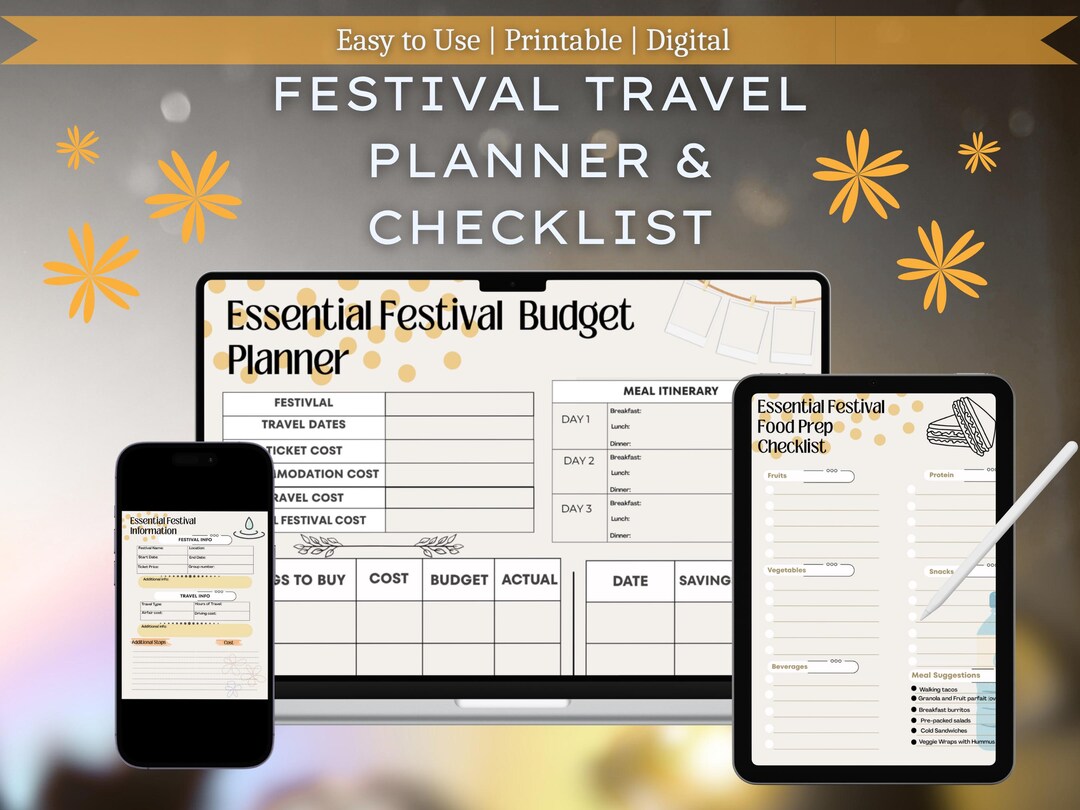 Printable Festival Planner | Travel Checklist + Budget, Packing, Meal ...