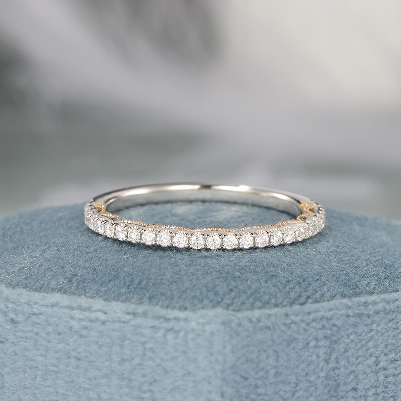 Unique Wedding Band Delicate Diamond Ring Two Tones Pave Set Band ...