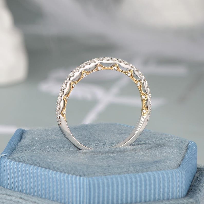 Unique Wedding Band Delicate Diamond Ring Two Tones Pave Set Band ...