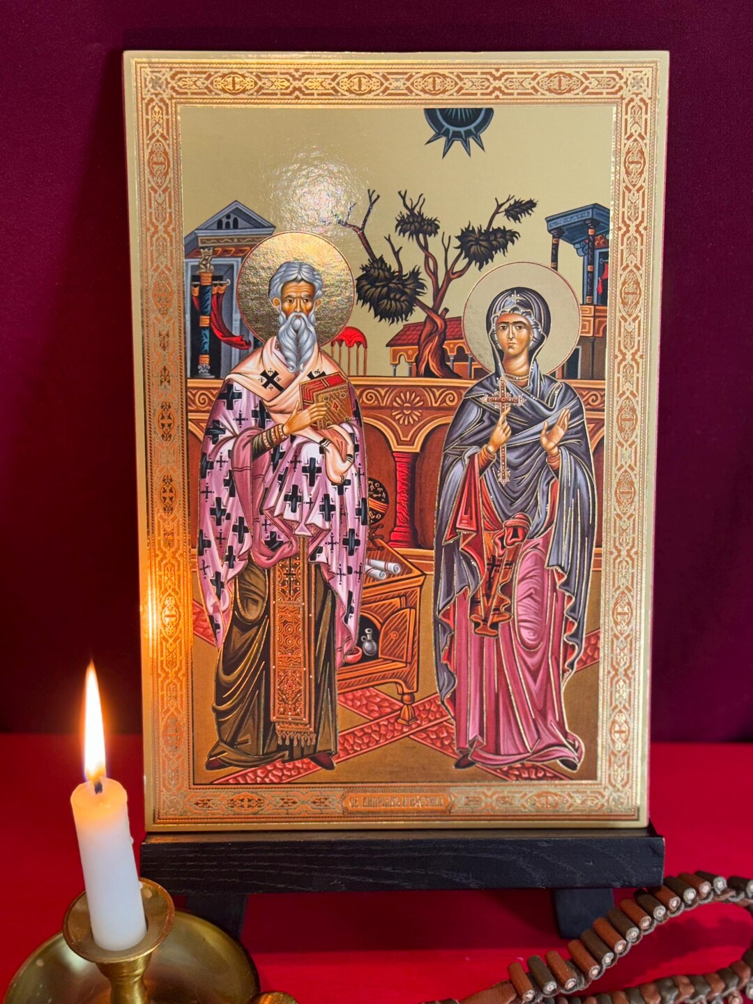 Saint Cyprian and Justina Icon: Gold Leaf Effect, Orthodox Christian ...