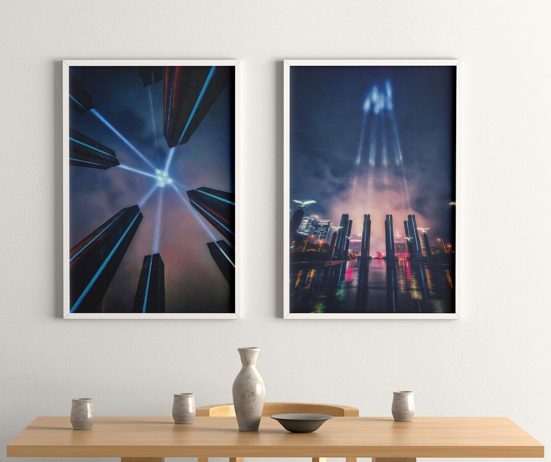 Futuristic Urban Light Show Wall Art for Tech Lover Night Sky Beam ...