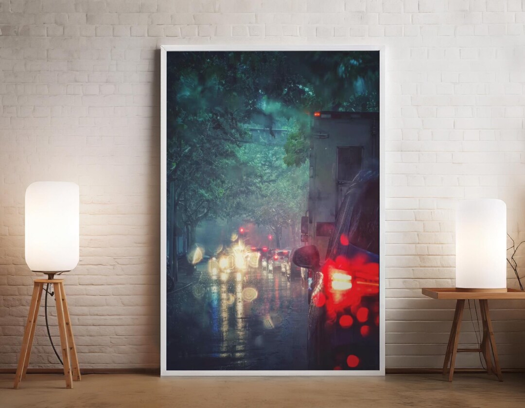 Moody Rainy Night Street Wall Art for Rain Enthusiast Urban ...