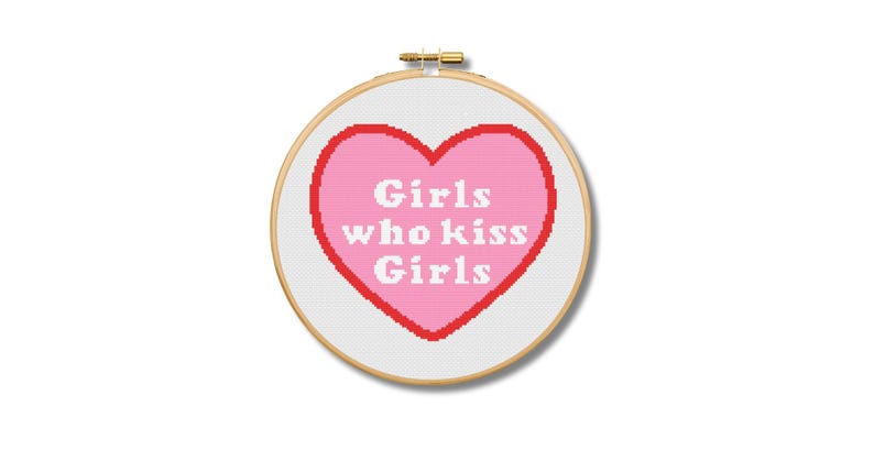 Girls Who Kiss Girls Cross Stitch Pattern | LGBTQ Pride Heart | Modern ...