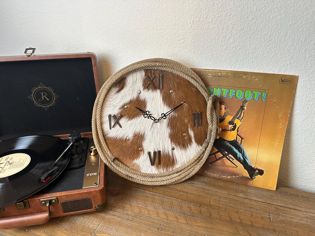 Rustic Cowhide Rope Wall Clock – 12” Western Decor - Etsy