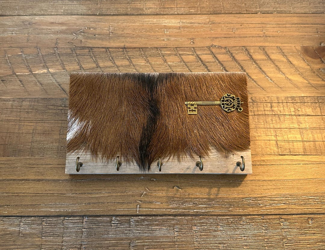 Rustic Key Holder | Antique Bronze Keys on Wood & Cowhide | Western ...