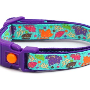 Fall Cat Collar - Fancy Fall Leaves on Aqua - Small Cat/ Kitten Size or ...