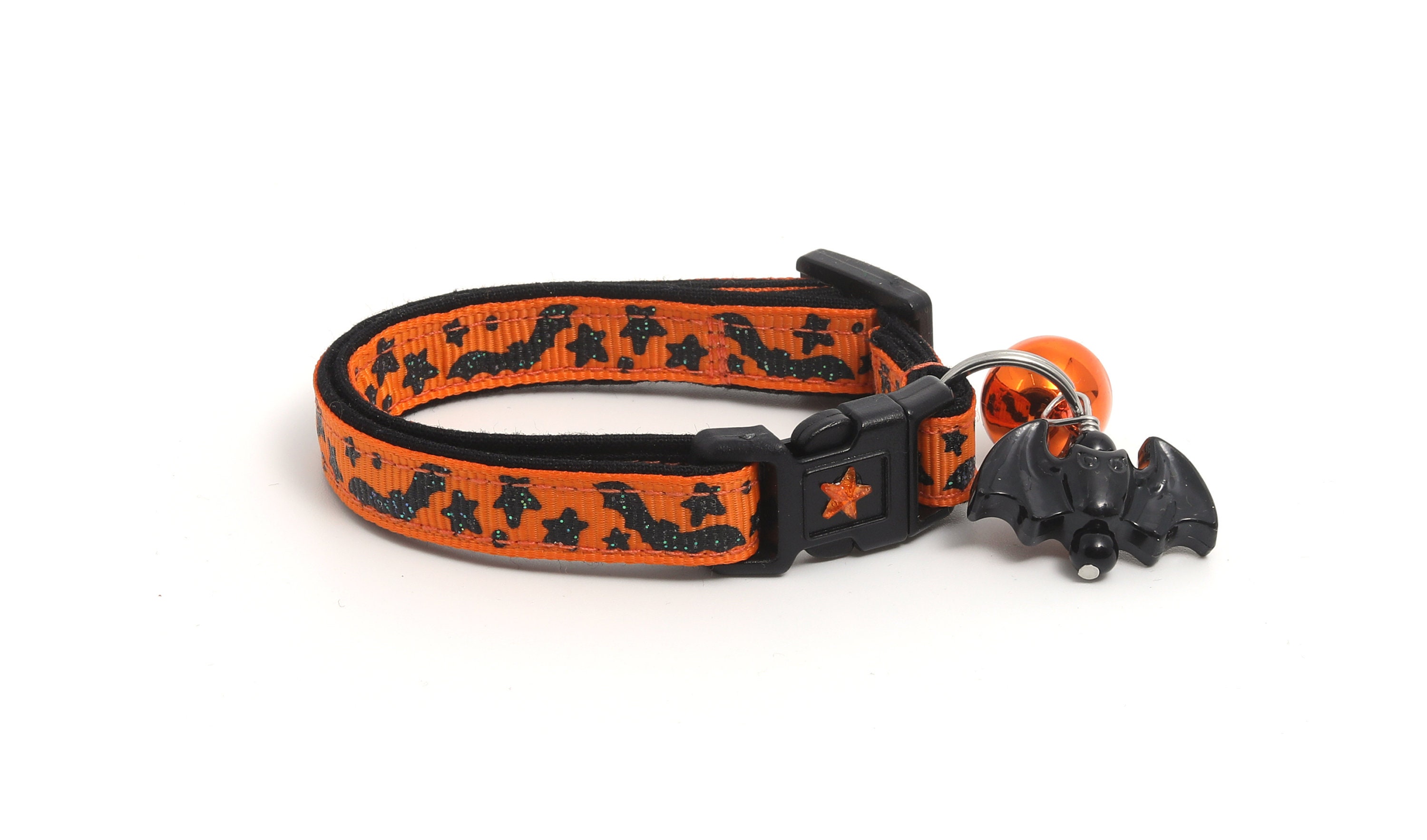 Halloween Cat Collar Spooky Bats and Stars on Orange | Etsy
