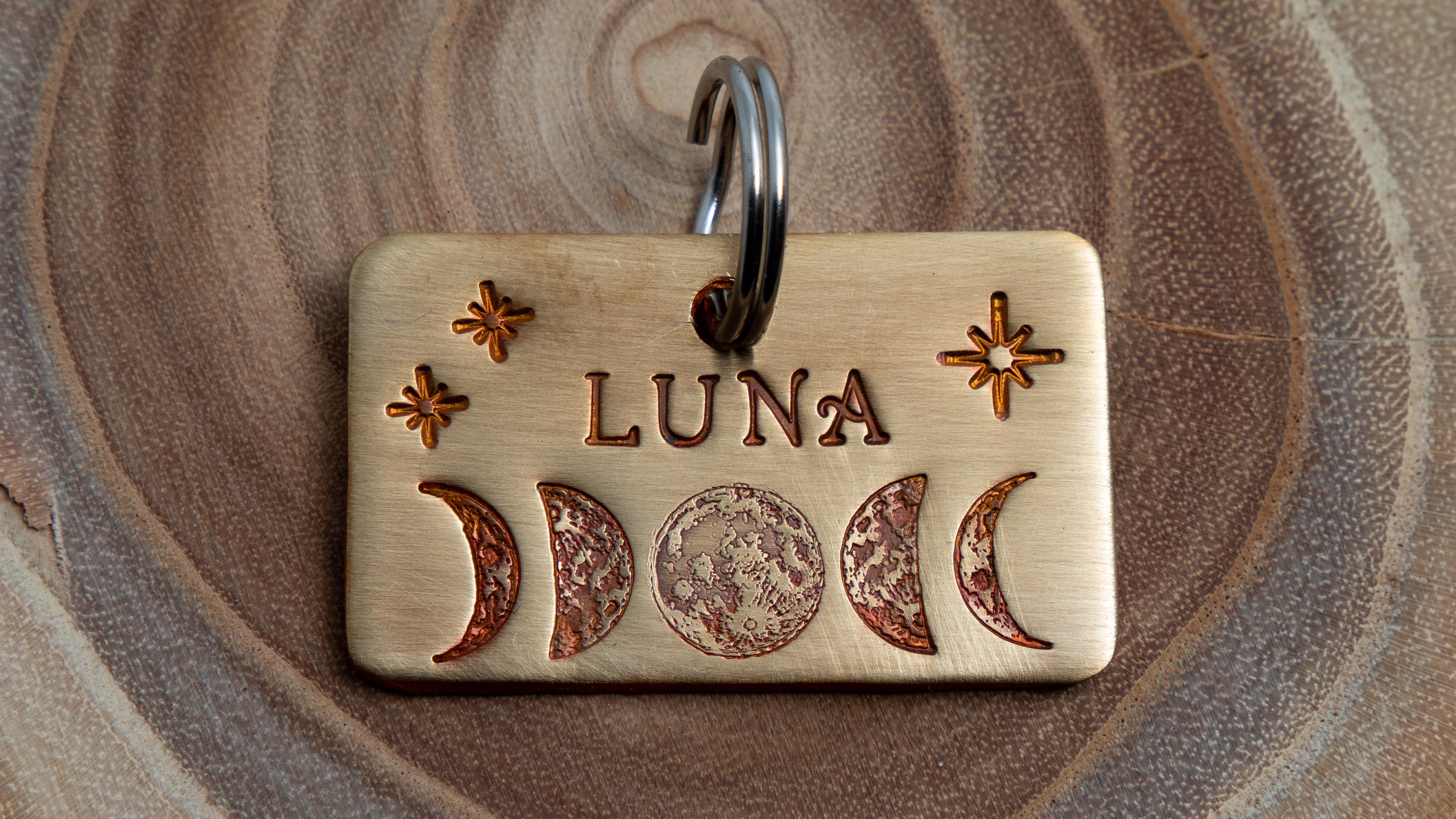 Lunar Phases Pet Tag - Custom Brass Pet ID Tag - Hand Stamped Dog or ...