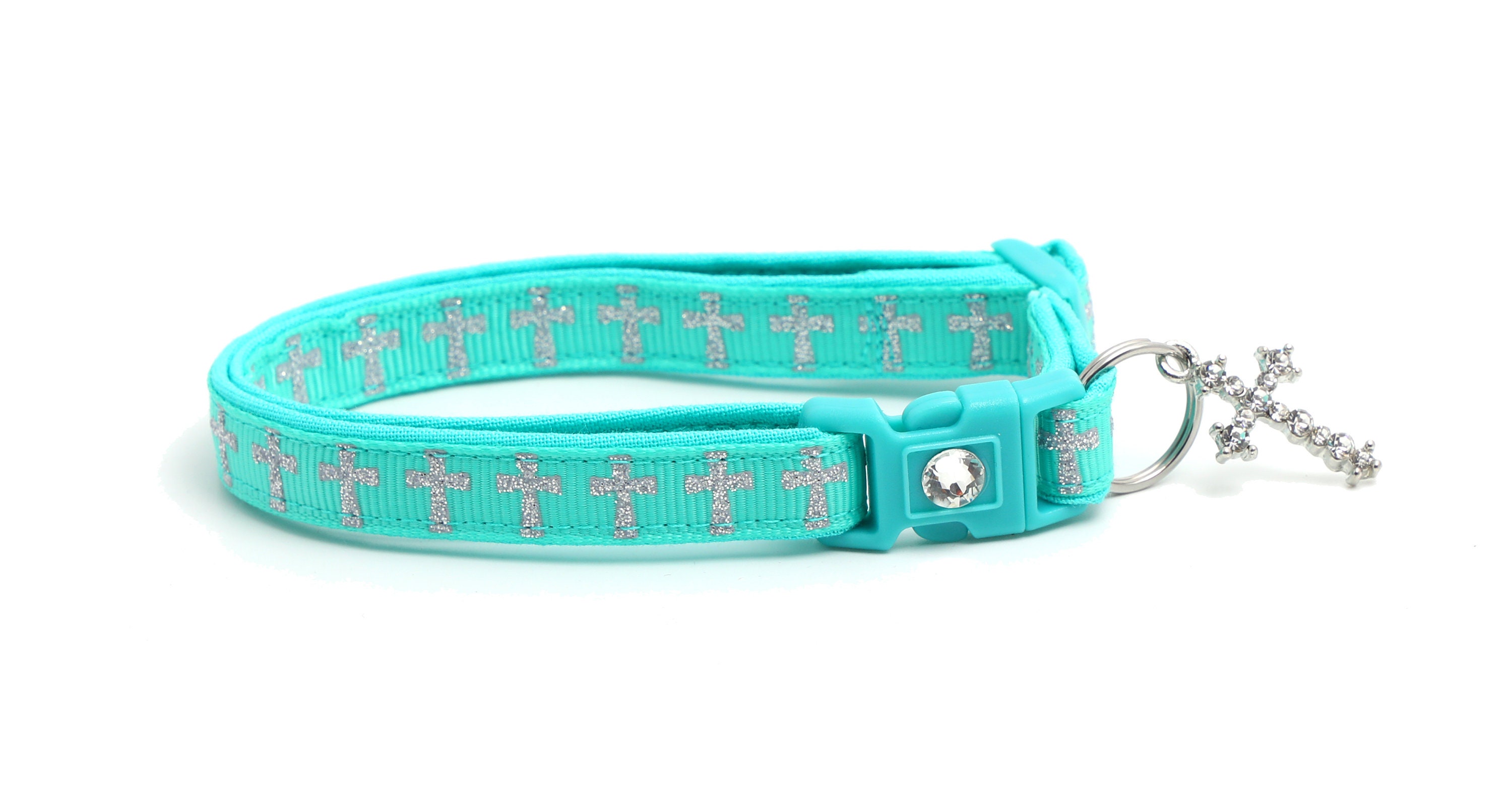 Christian Cat Collar Silver Crosses on Aqua Small Cat / - Etsy UK