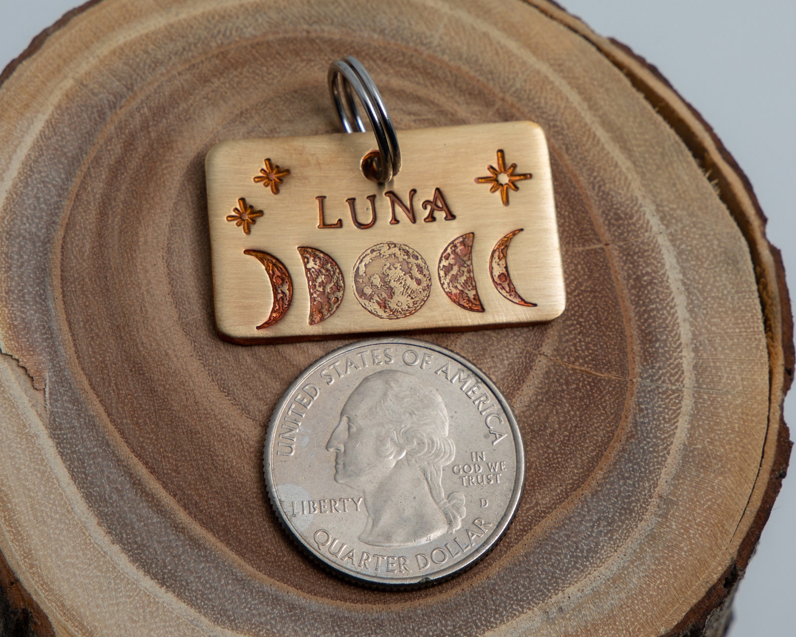 Lunar Phases Pet Tag Custom Brass Pet ID Tag Hand Stamped | Etsy