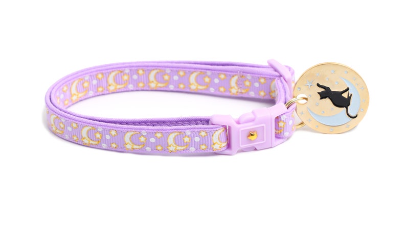 Moon Cat Collar Gold Moons and Stars on Pastel Purple - Etsy