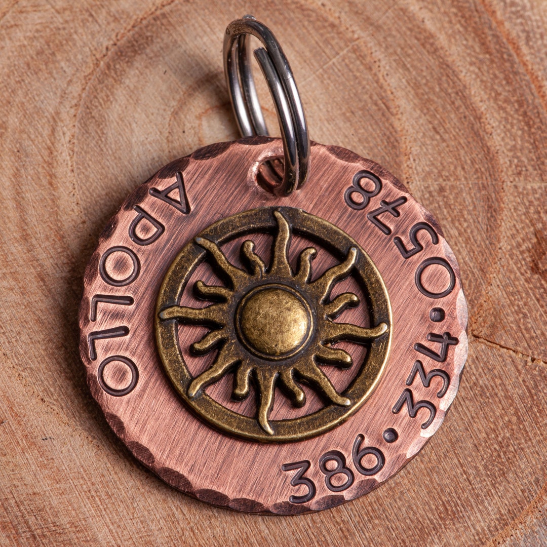 Custom 1" Sun Pet Tag (bronze Colored Sun) Personalized for Your Cat or ...