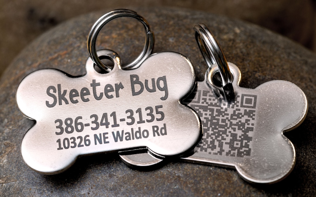 QR Code Stainless Steel (silver Colored) Dog Bone ID Tag - QR Pet Tag ...