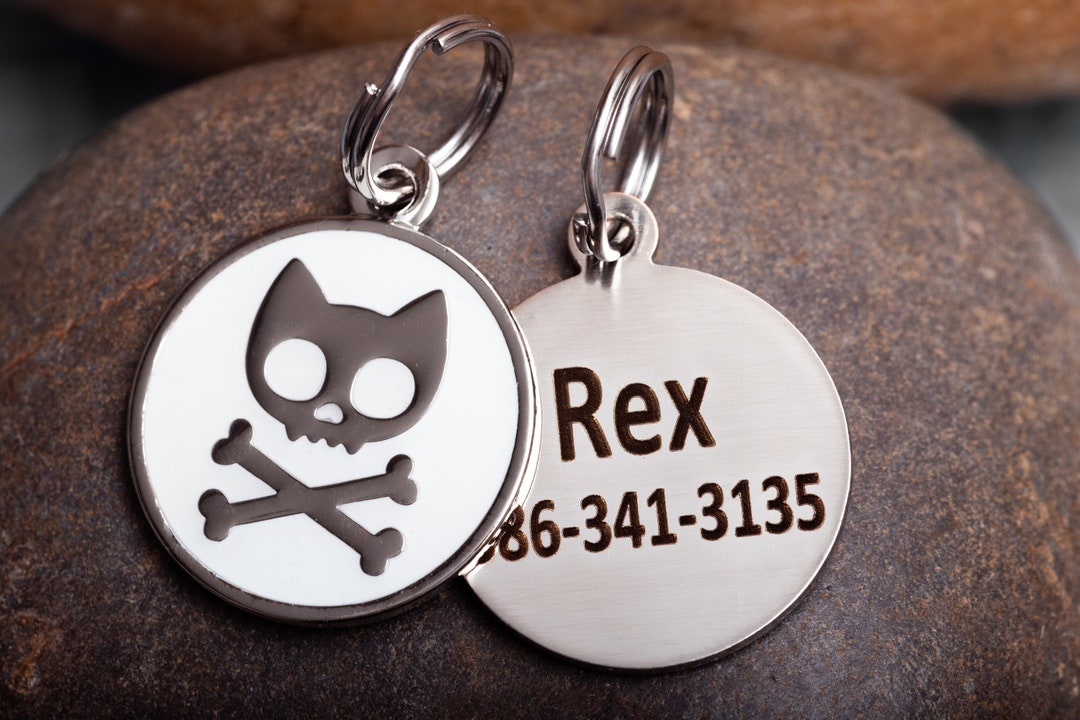 Engraved Glow-in-the-dark Skull and Crossbones Cat ID Tag - Etsy