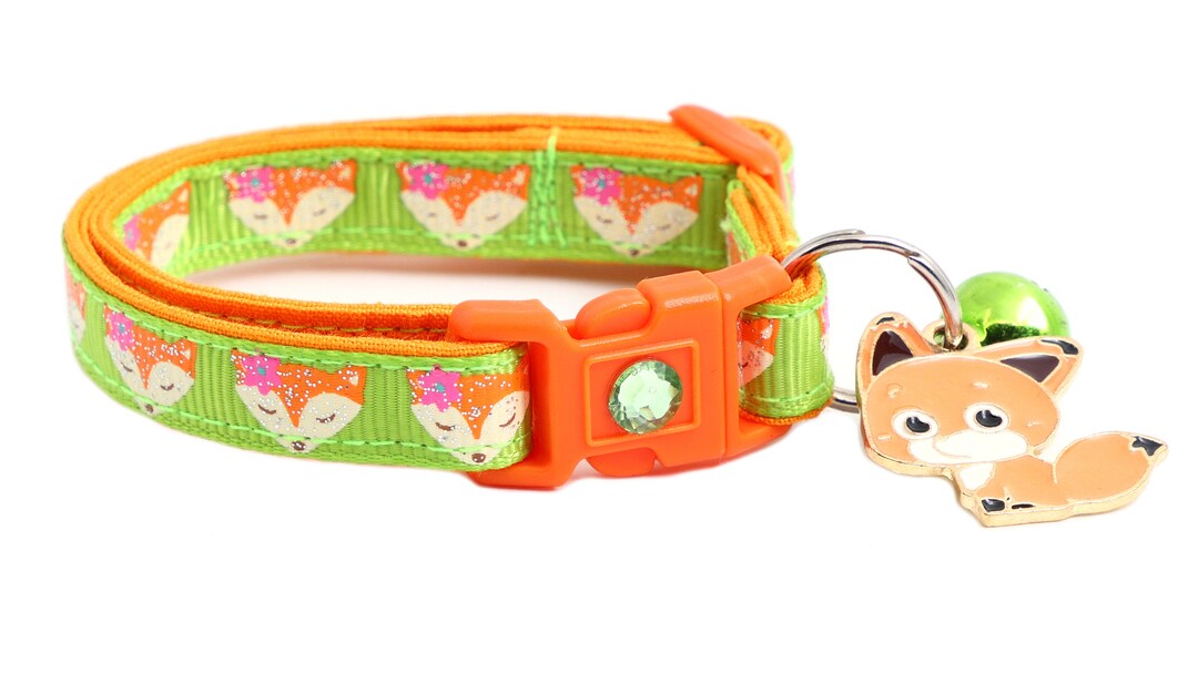 Fox Cat Collar - Foxes on Green - Breakaway Safety - B32D172 - Etsy