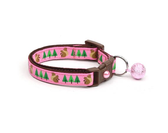 Woodland Cat Collar Squirrels and Trees on Pink Safety | Etsy
