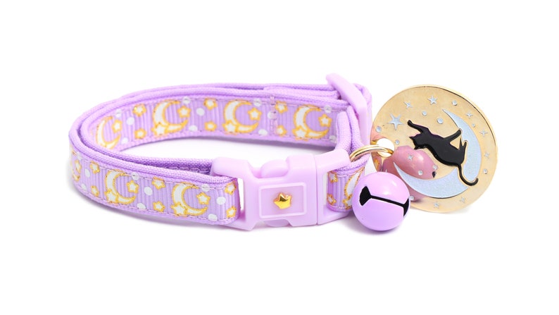 Moon Cat Collar Gold Moons and Stars on Pastel Purple - Etsy
