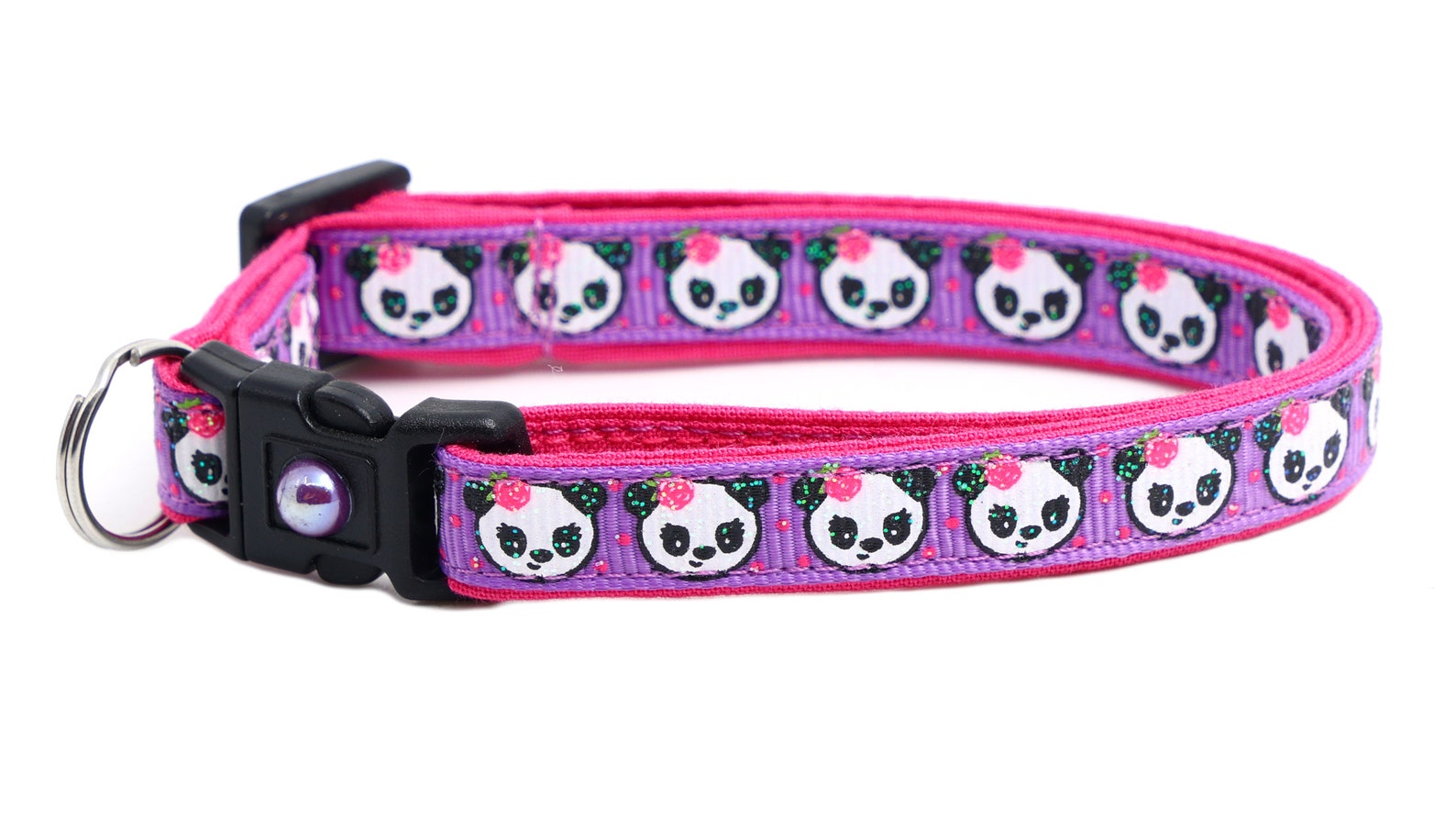 Panda Cat Collar - Girly Panda Bears on Purple - Breakaway Safety ...