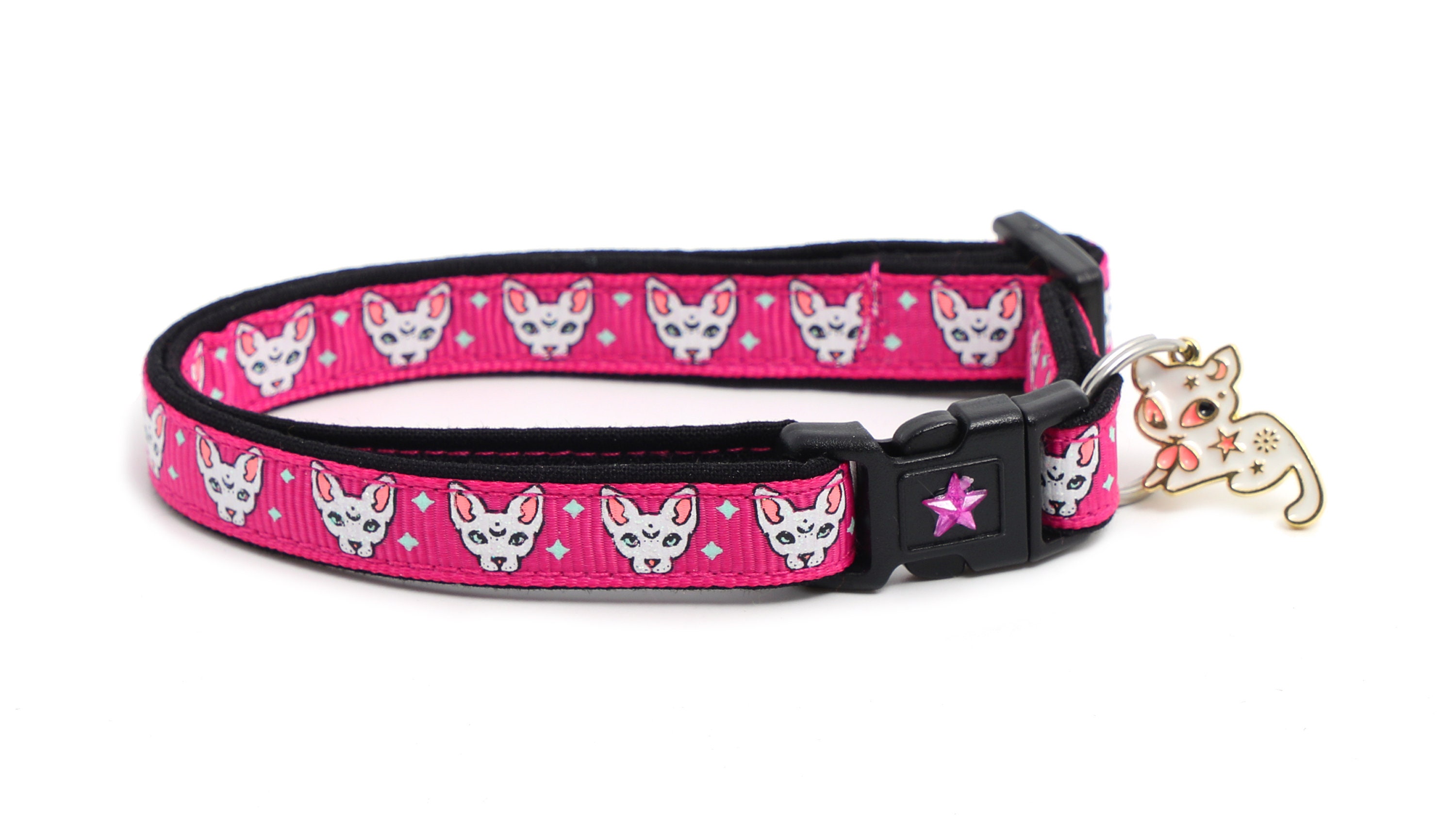 Star Cat Collar Celestial Sphynx on Pink Breakaway Cat | Etsy