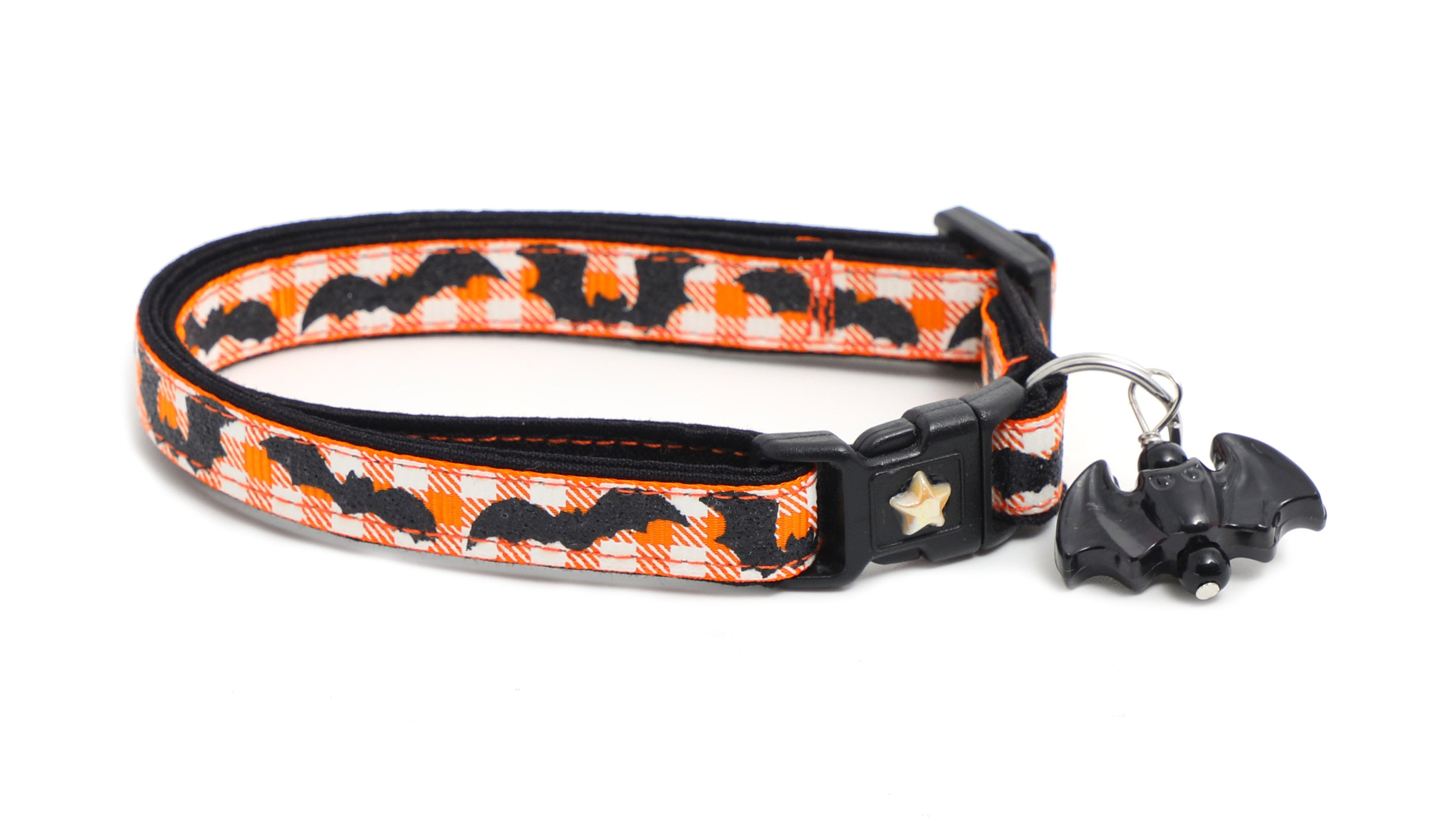 Halloween Cat Collar - Glitter Bats on Orange Plaid - Kitten or Large ...