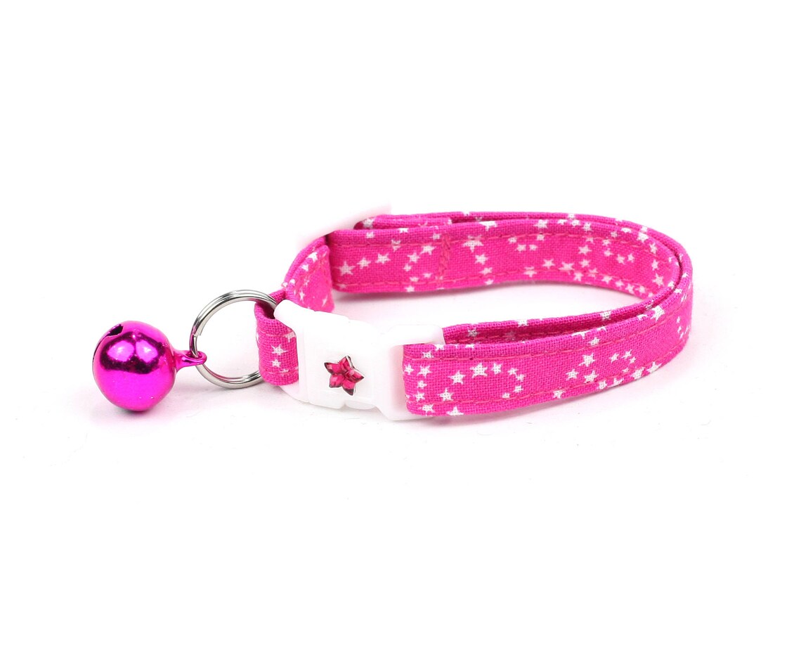 Star Cat Collar - White Stars on Pink - Small Cat / Kitten Size or ...